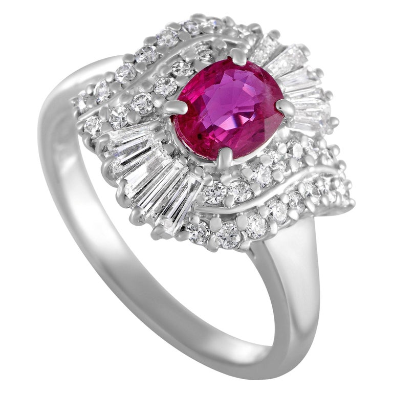 Platinum Diamond and Ruby Oval Ring at 1stDibs