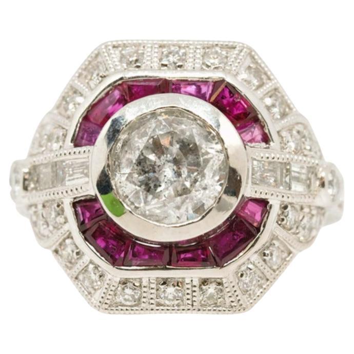 Diamond and Ruby Platinum Dome Ring at 1stDibs