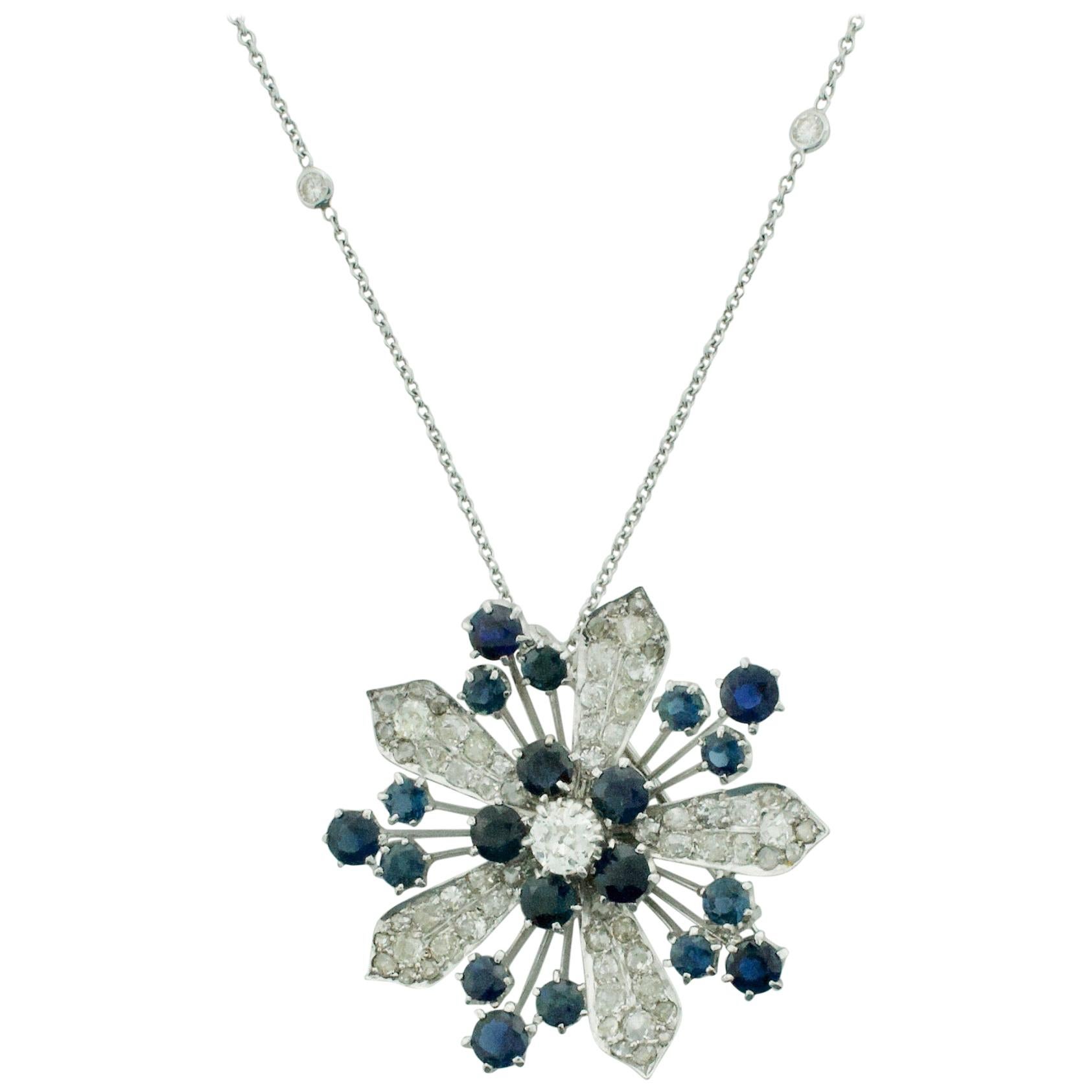 1930s French Art Deco Diamond and Platinum Brooch Necklace For Sale at ...