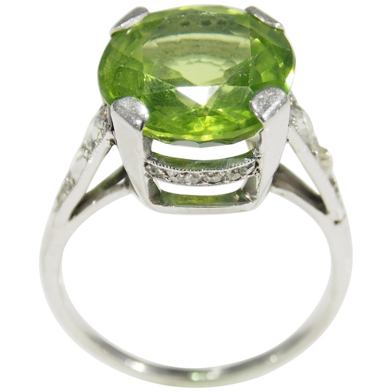 Platinum Diamond Art Deco Style Peridot Ring White at 1stDibs