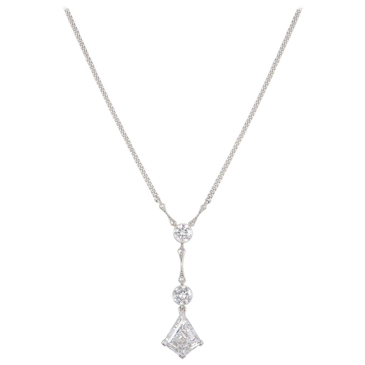 Art Deco Diamond Drop Necklace For Sale at 1stDibs