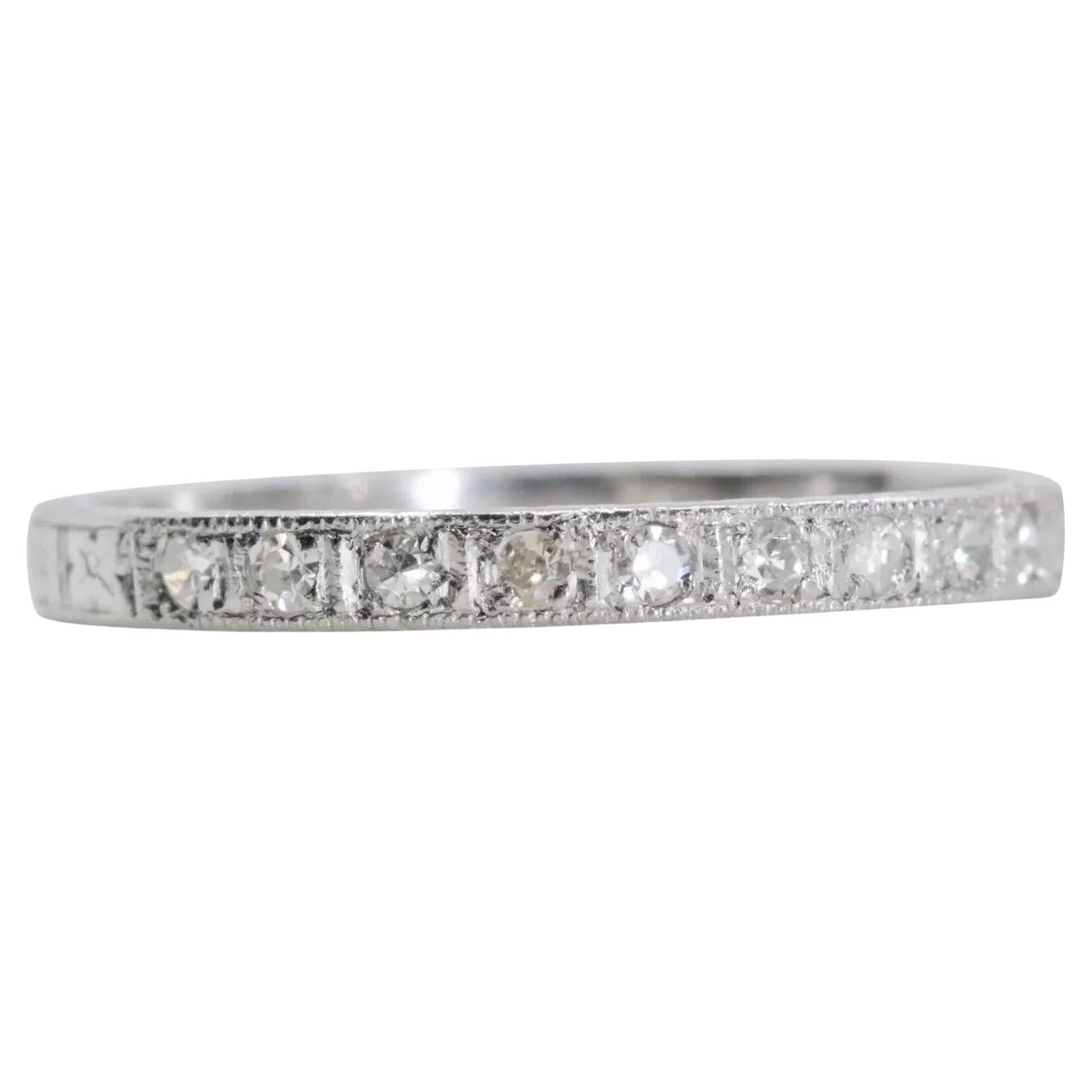 Platinum Art Deco Ornate Diamond Eternity Wedding Band For Sale at 1stDibs
