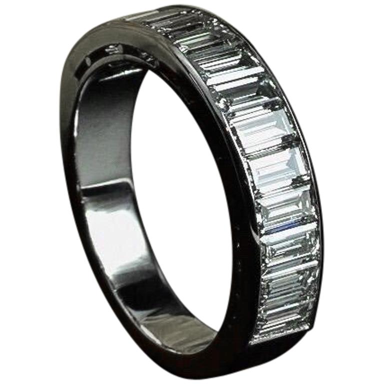 Platinum Diamond Baguette Half Eternity Ring Handmade by Matthew ...