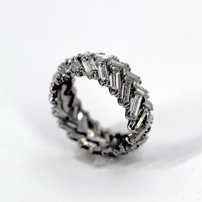 Platinum Diamond Band with Unique Chevron Pattern at 1stDibs