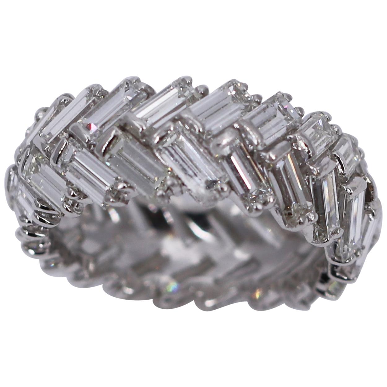 Platinum Diamond Band with Unique Chevron Pattern at 1stDibs