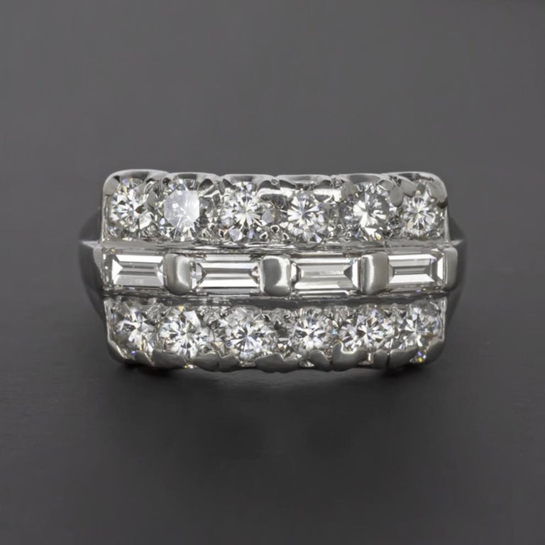 Platinum Diamond Cocktail Band Cluster Ring 3 Row 2.5 Ct For Sale at ...