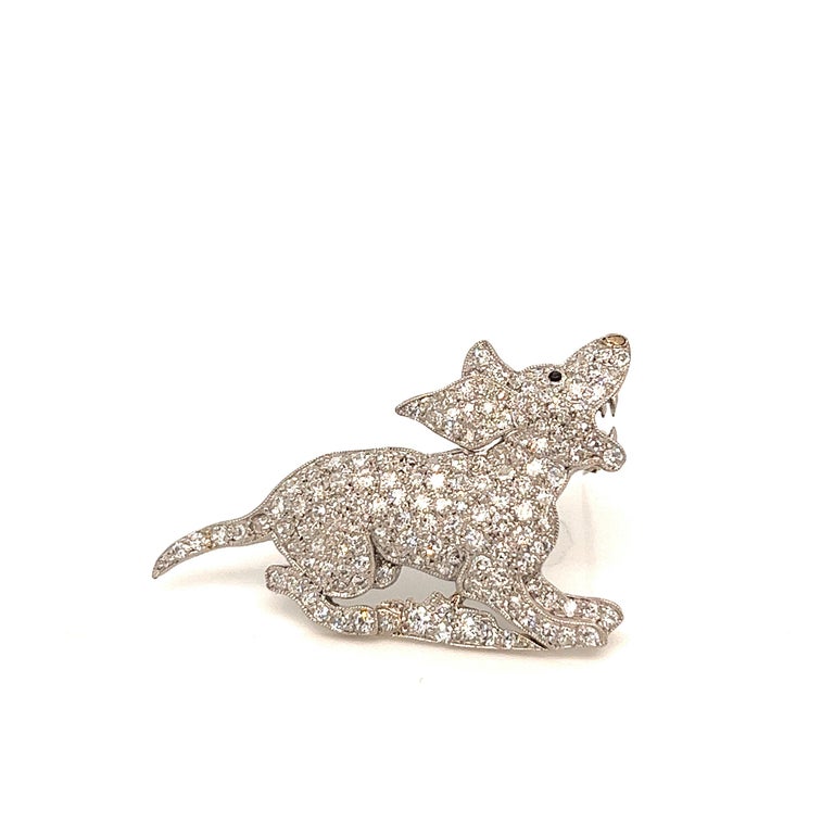 Platinum Diamond Dog Brooch For Sale at 1stDibs