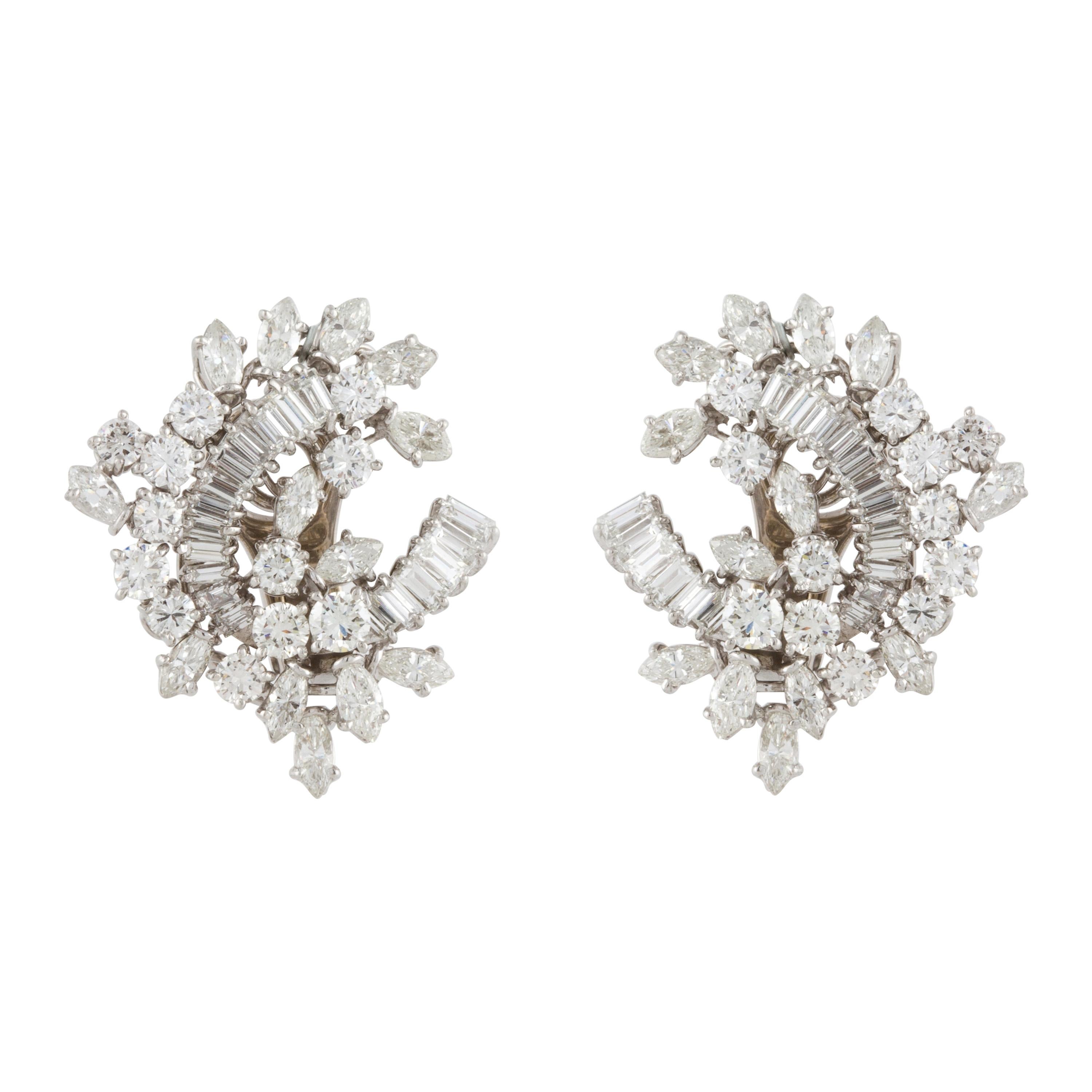 Antique Diamond Gold Platinum Cluster Earrings at 1stDibs