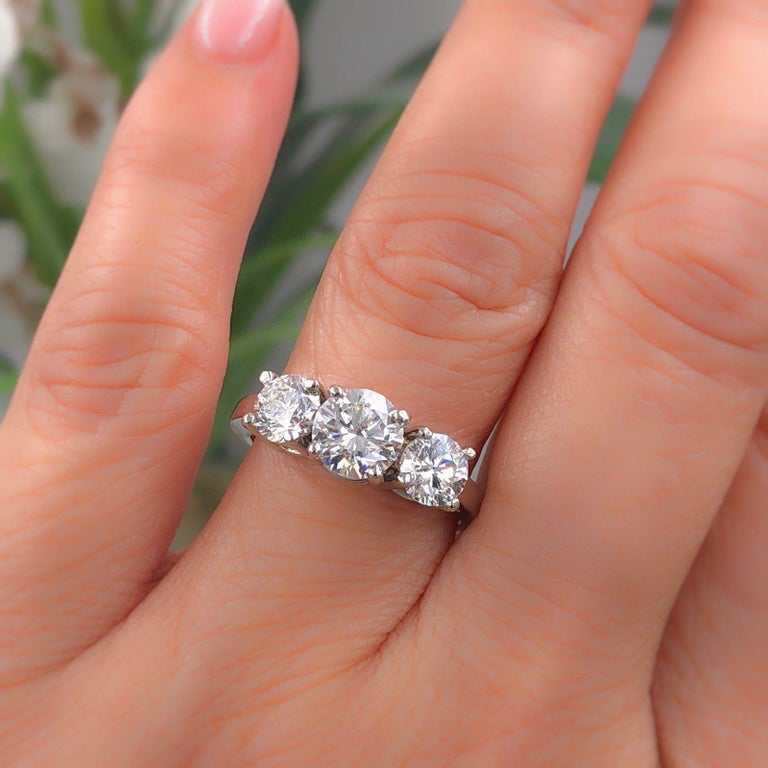 Platinum Diamond Engagement Ring Three-Stone Round 2.09 Carat at 1stdibs