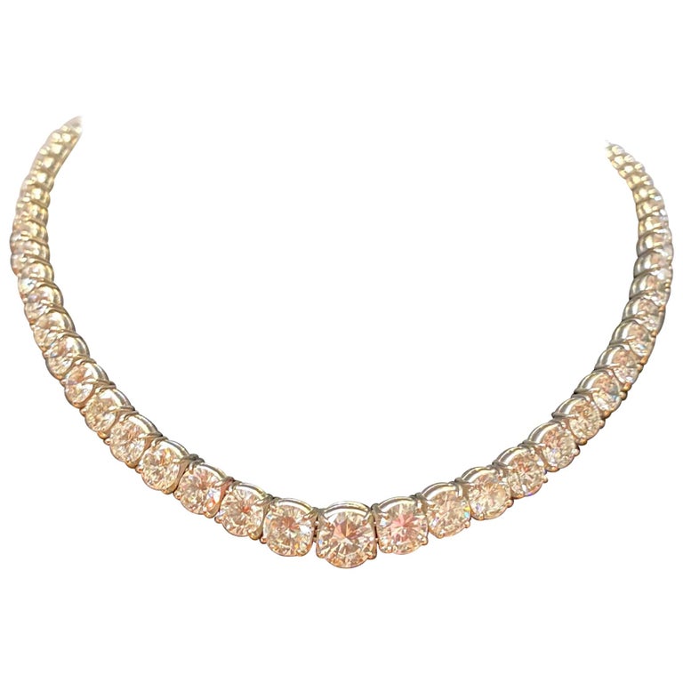 Graduated Platinum 32 carat Diamond Necklace at 1stDibs