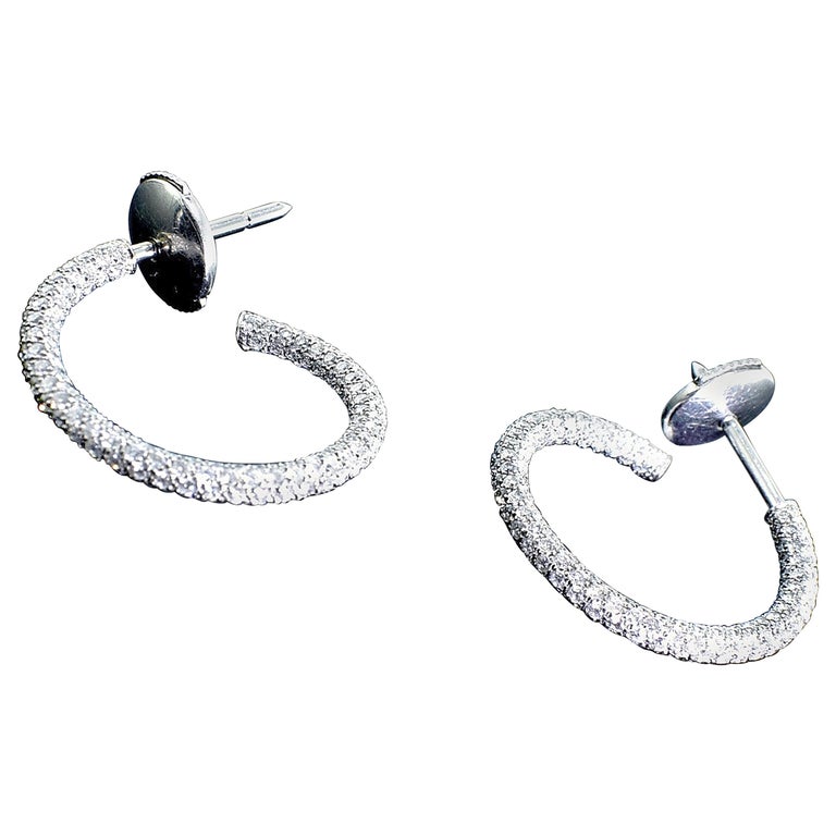 Platinum Diamond Pave Small Hoops at 1stDibs