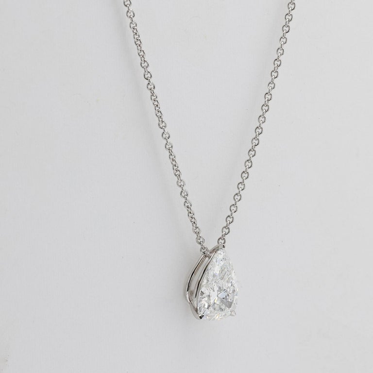 Platinum Diamond Pear Solitaire Pendant For Sale at 1stDibs