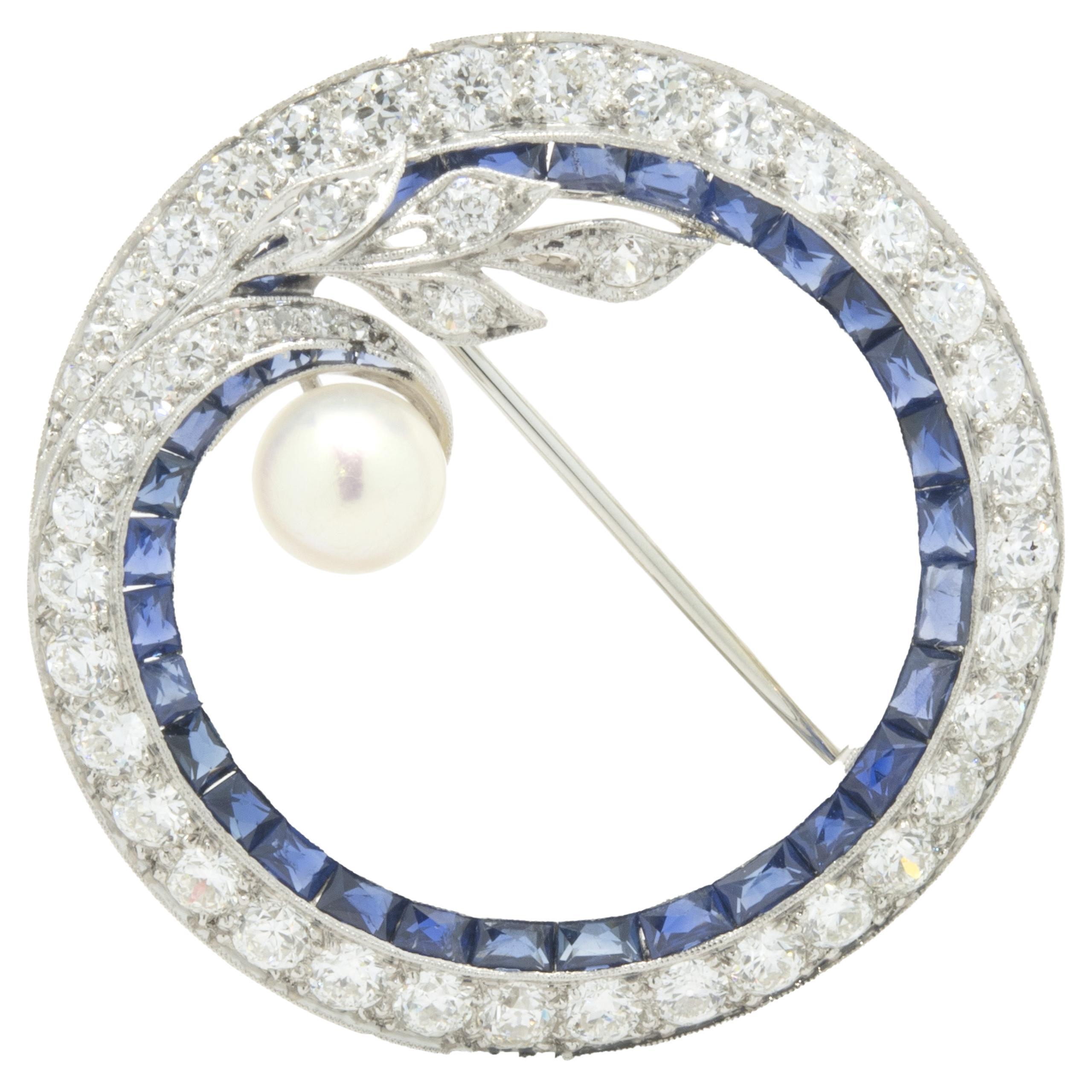 BLACK, STARR and FROST Art Deco Diamond Pin with Pearl Drops at 1stDibs