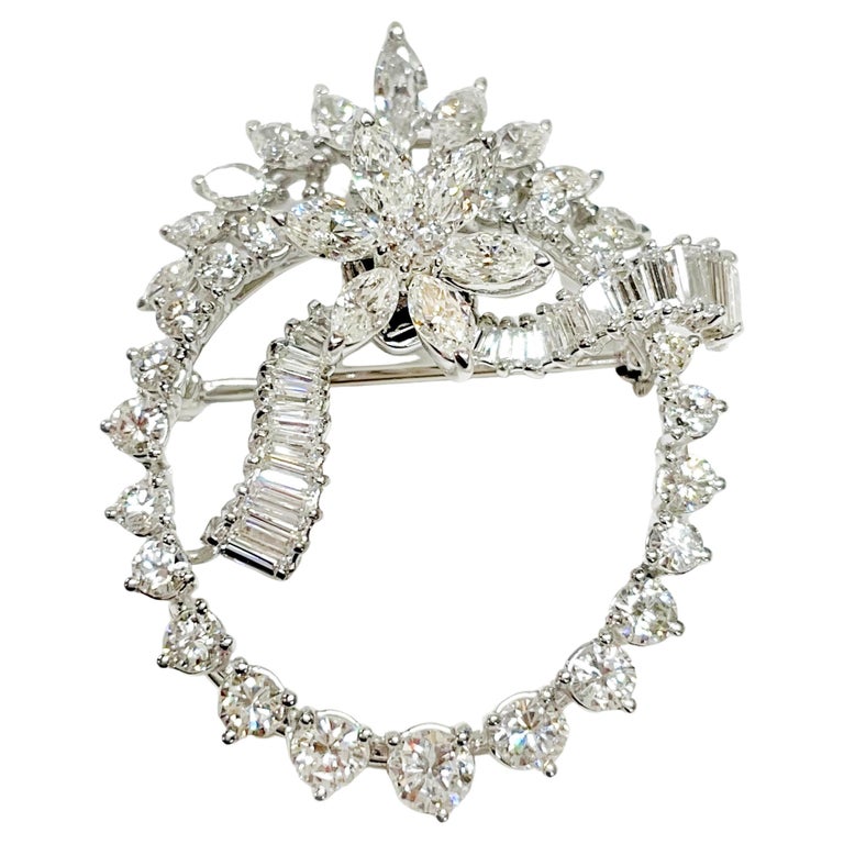 Platinum Diamond Spring Movement Flower Brooch For Sale at 1stDibs