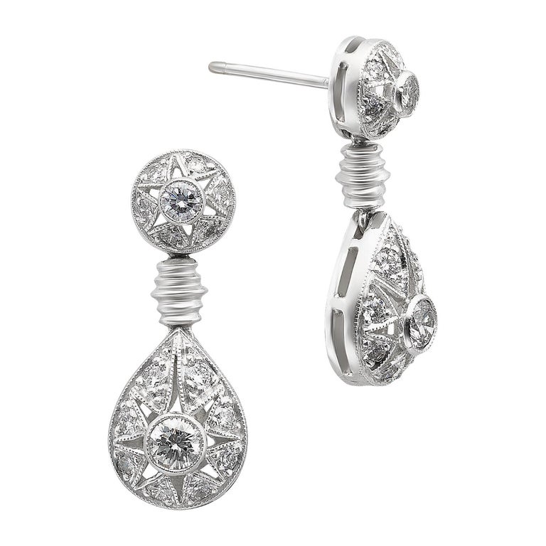 Platinum Diamond Teardrop Earrings For Sale at 1stDibs