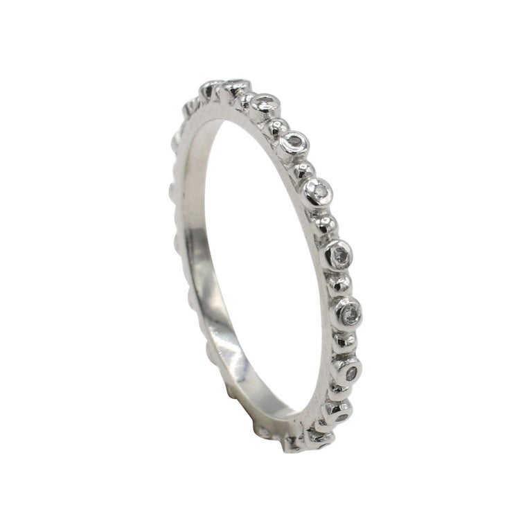 Platinum Diamond Thin Bezel Set Bead Diamond Eternity Band Ring at 1stDibs