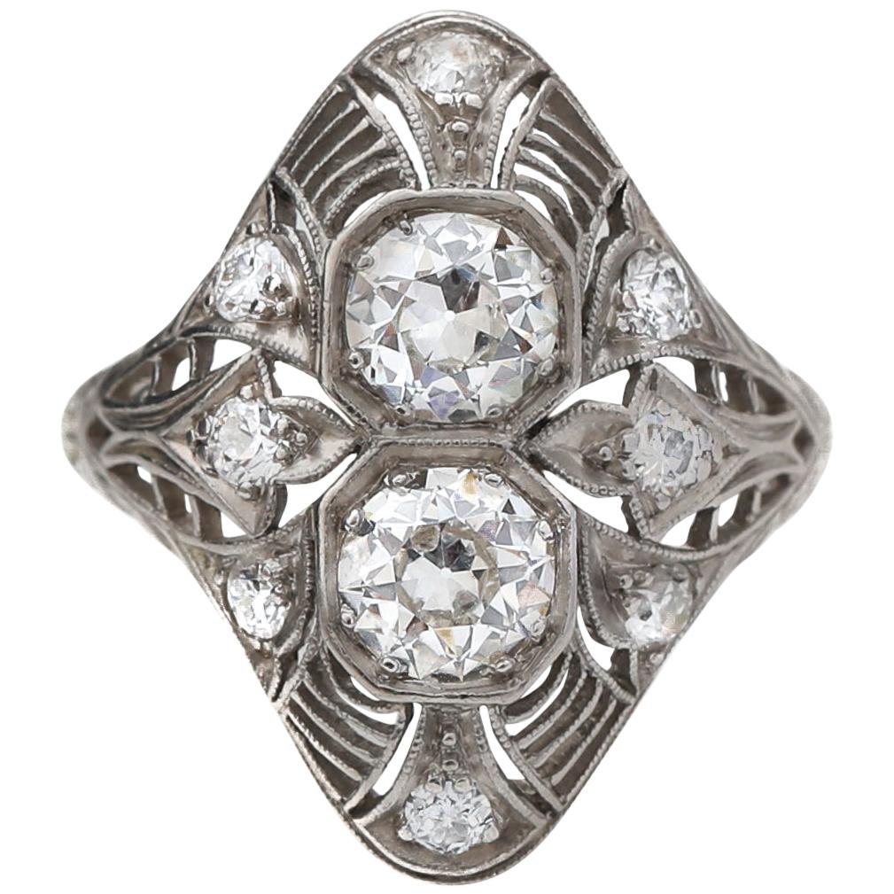 Platinum Double Decker 1.70 Carat Diamond Deco Ring, circa 1920s at ...
