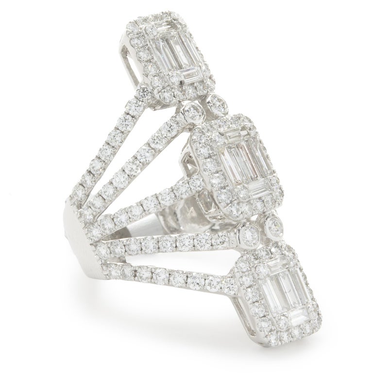 Platinum Elongated Full Finger Mosaic Set Diamond Ring For Sale at 1stDibs