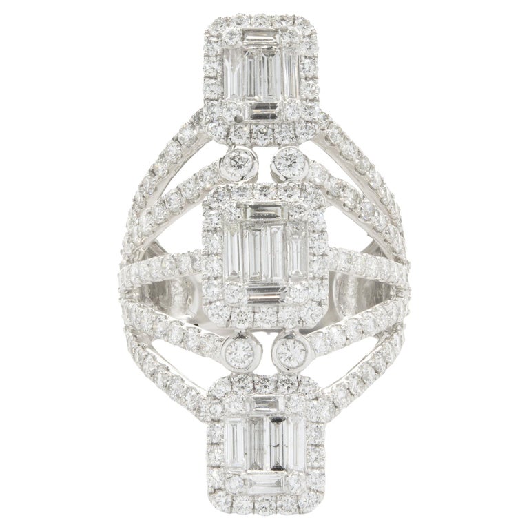 Platinum Elongated Full Finger Mosaic Set Diamond Ring For Sale at 1stDibs