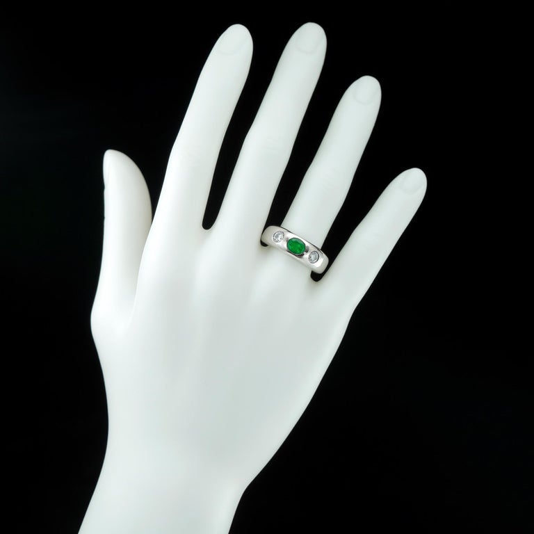 Platinum Emerald and Diamond Gypsy Ring For Sale at 1stDibs