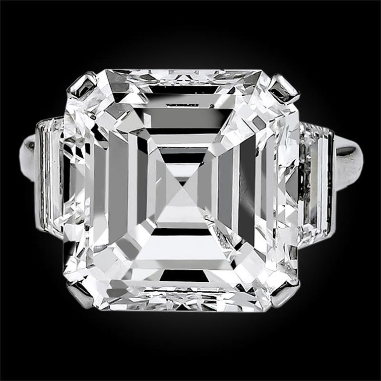 Contemporary Asscher Square Emerald Cut Diamond Ring 11.38 cts For Sale ...
