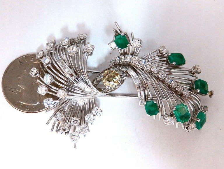 Platinum Estate Natural GIA Certified Fancy Diamond Emerald Pin For ...