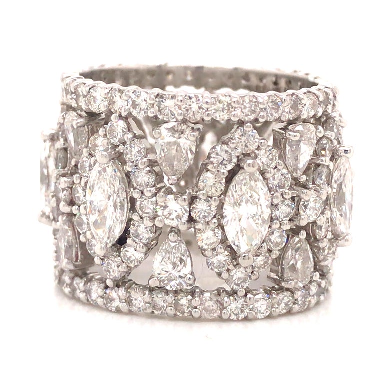 Platinum Fancy Shape Diamond Wide Eternity Band For Sale at 1stDibs