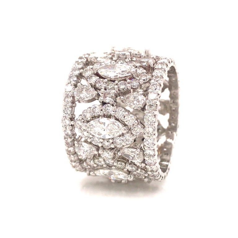 Platinum Fancy Shape Diamond Wide Eternity Band For Sale at 1stDibs