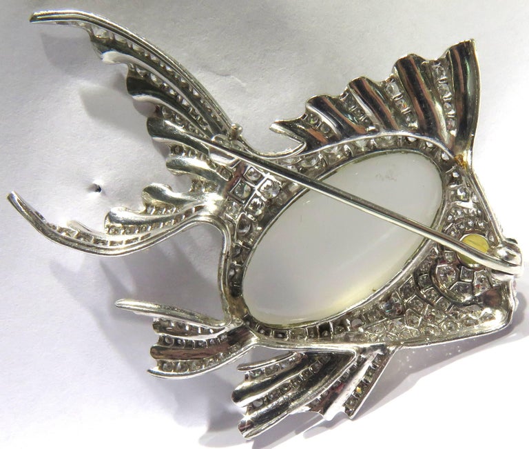 Platinum Fish Pin Accented with Diamonds Moonstone and Chrysoberyl Cats ...