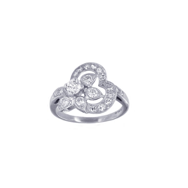 Platinum Flower Ring with Diamonds For Sale at 1stDibs