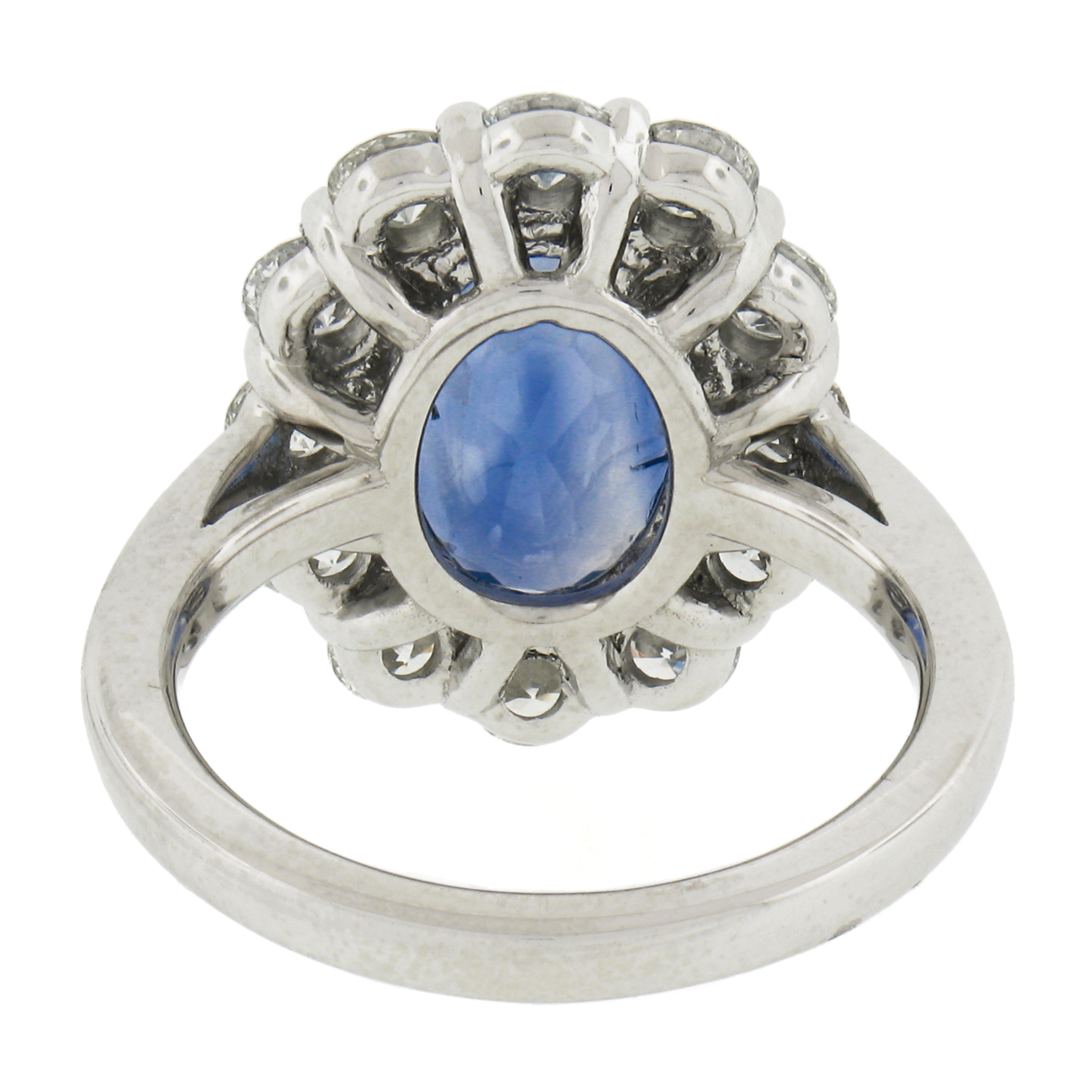 Platinum GIA Ceylon NO HEAT Oval Cornflower Blue Sapphire and Diamond Halo Ring For Sale at 1stDibs