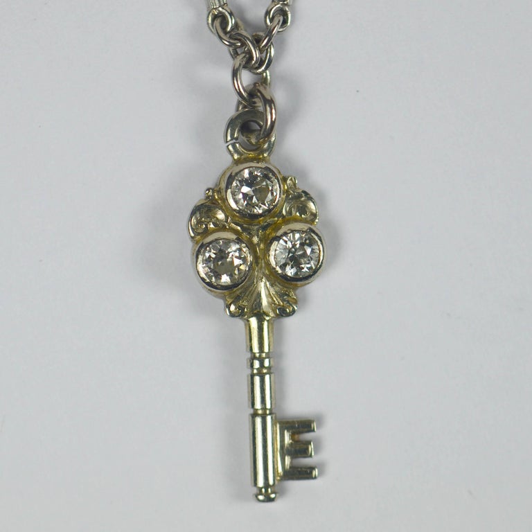 Platinum Gold Diamond Key Charm Bracelet at 1stDibs