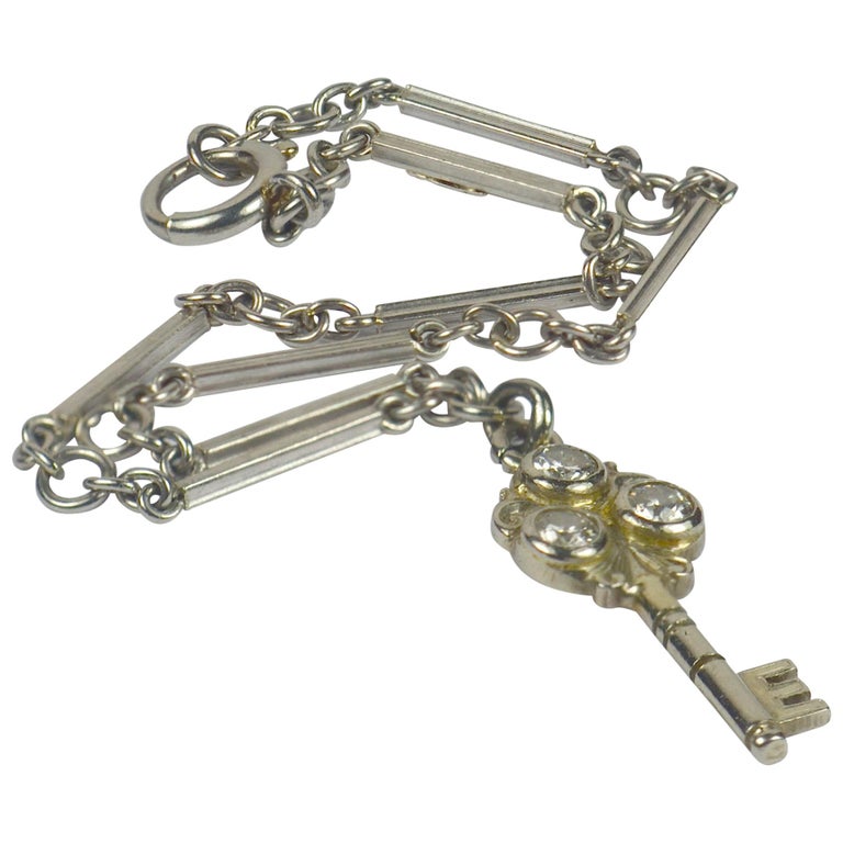 Platinum Gold Diamond Key Charm Bracelet at 1stDibs