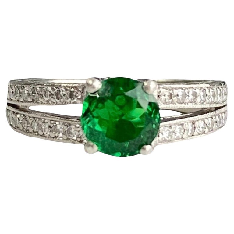 Platinum Gold Tsavorite and Diamond Split Shank Ring For Sale at 1stDibs