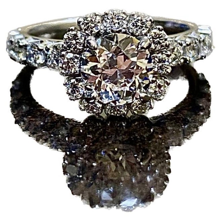 Platinum Halo GIA Certified E Color SI1 Clarity 1 Carat Round Brilliant ...