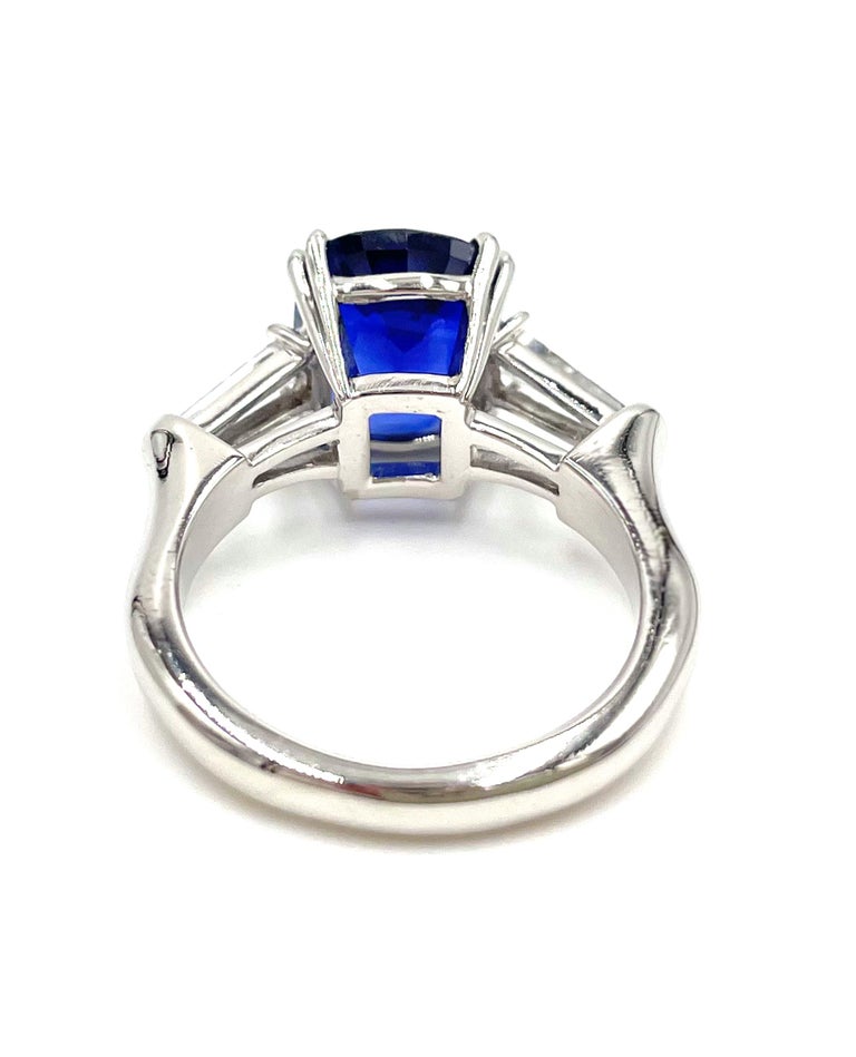 Platinum Hand Made Ring with Baguettes and Ceylon Sapphire, Certified ...