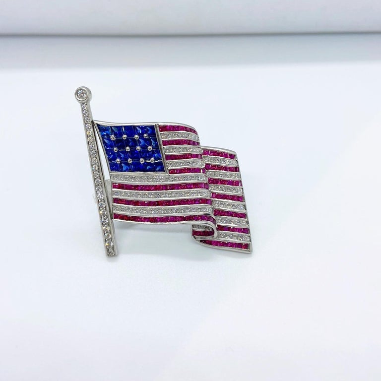 Platinum Large American Flag Brooch with Diamonds, Rubies, and ...