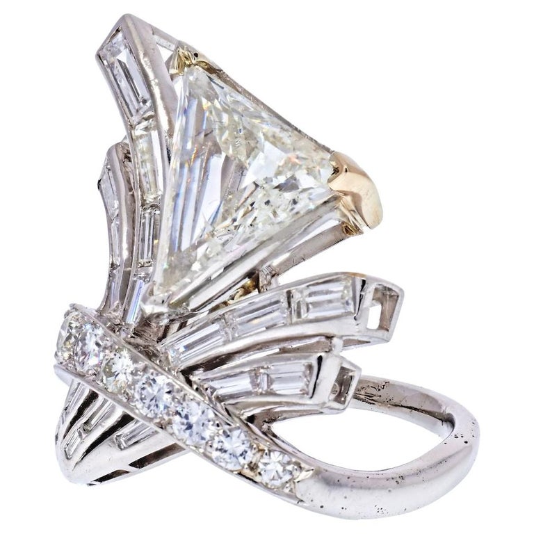 Platinum Large Trilliant Cut Diamond Statement Ring at 1stDibs