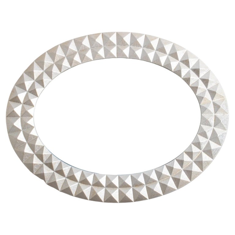 Platinum Leafed Studded Frame Oval Mirror For Sale at 1stDibs