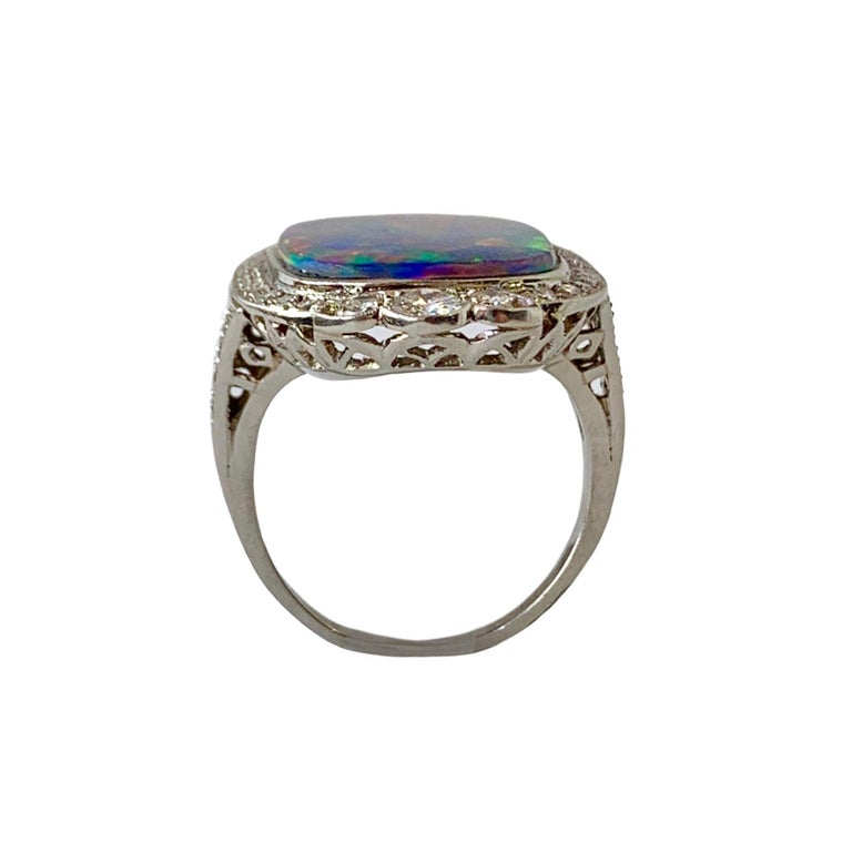 Platinum Lightning Ridge Black Opal Doublet Ring at 1stDibs