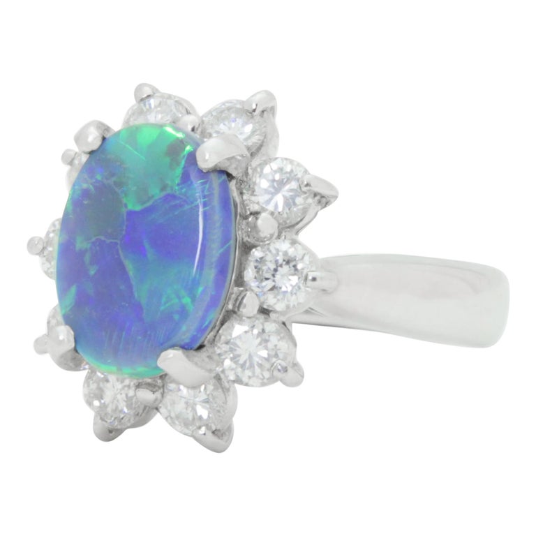 Platinum, Lightning Ridge Opal, and Diamond Ring at 1stDibs