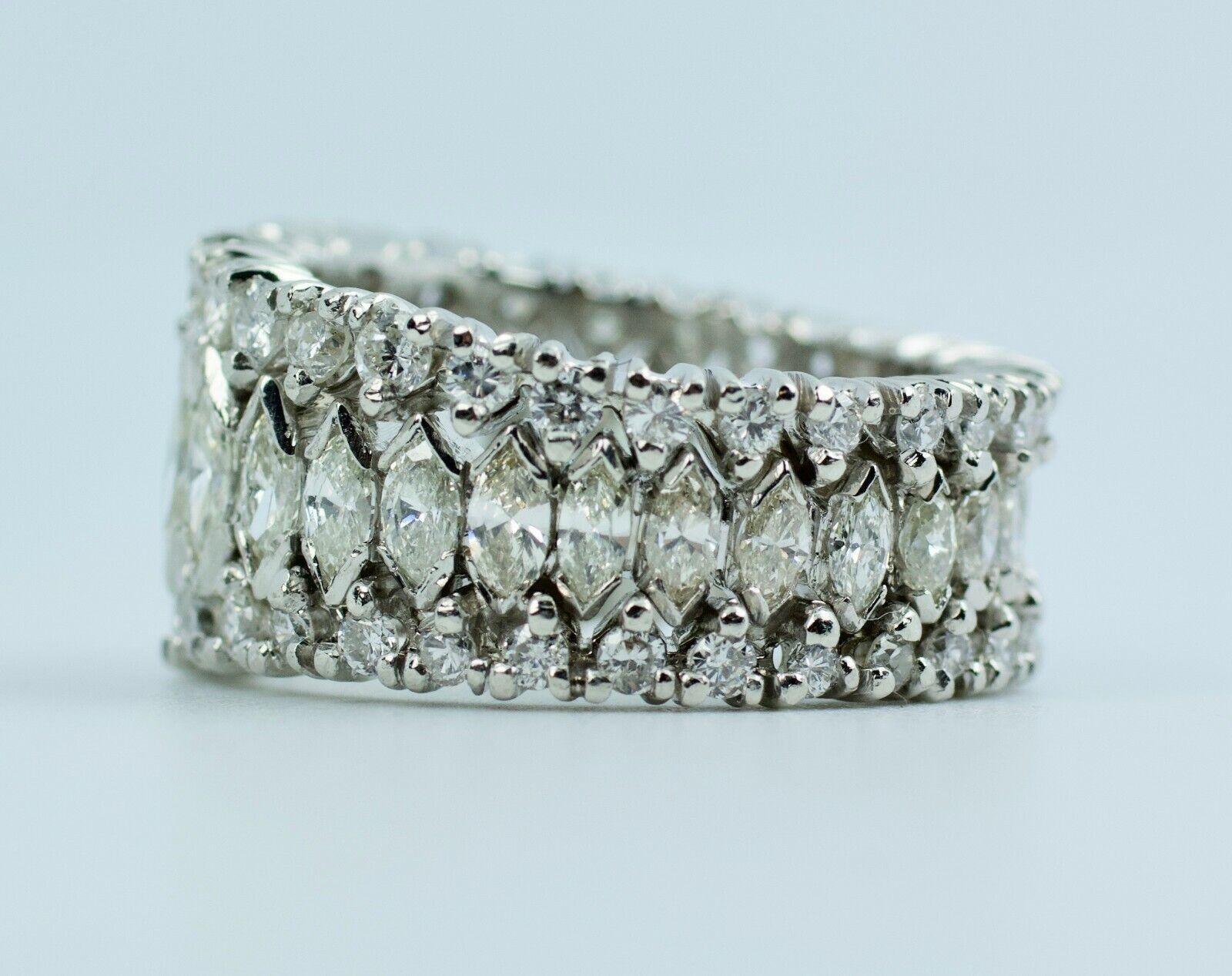 Platinum Marquise Diamond and Round Diamond Graduated Eternity Band and ...