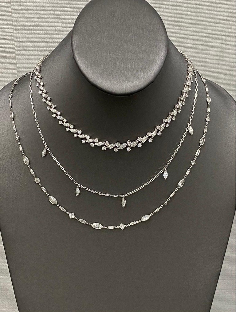 Platinum Marquise Dripping Diamond Petite Link Chain Necklace For Sale ...