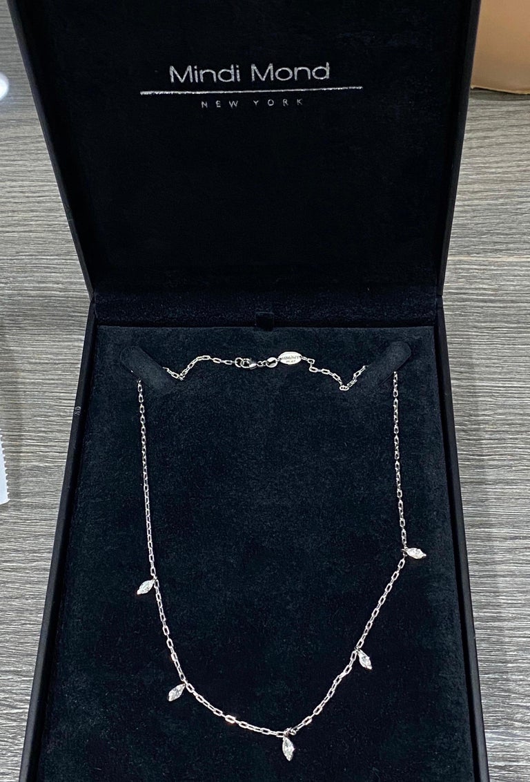 Platinum Marquise Dripping Diamond Petite Link Chain Necklace For Sale ...