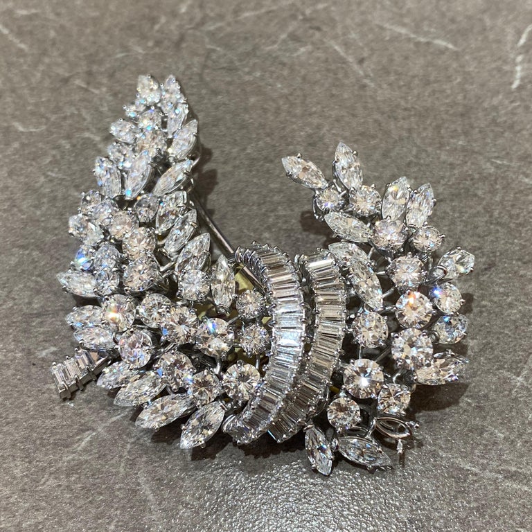 Platinum Marquise, Old European and Baguette Diamond Cornucopia Brooch ...