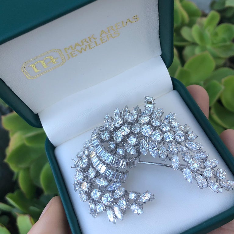 Platinum Marquise, Old European and Baguette Diamond Cornucopia Brooch ...