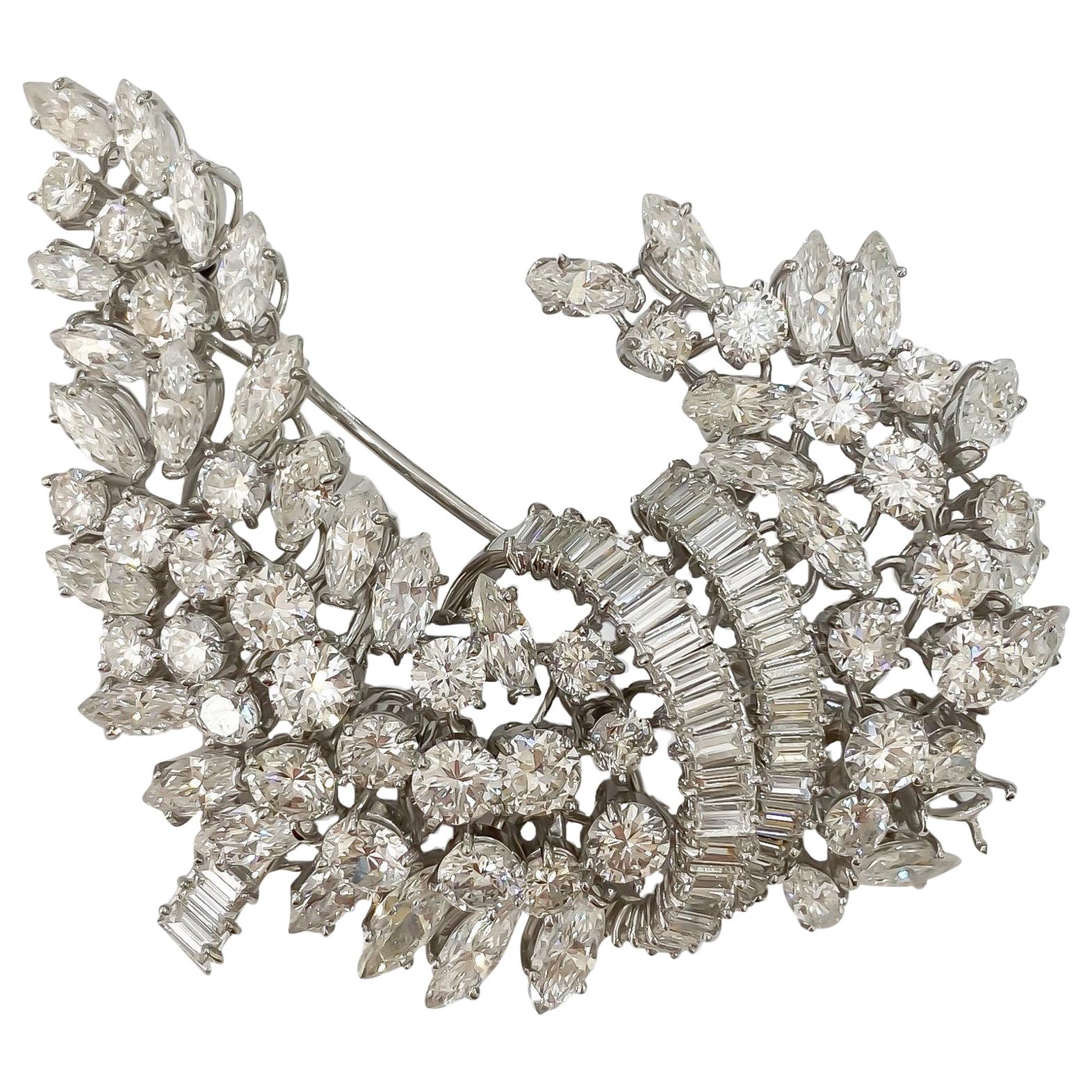 Platinum Marquise, Old European and Baguette Diamond Cornucopia Brooch ...