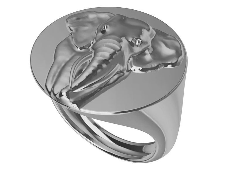 Customizable Platinum Elephant 2 Tusks Signet Ring For Sale at 1stDibs