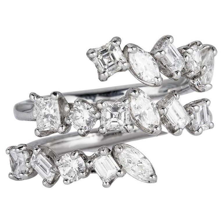 Platinum Mixed Diamonds Spiral Ring For Sale at 1stDibs