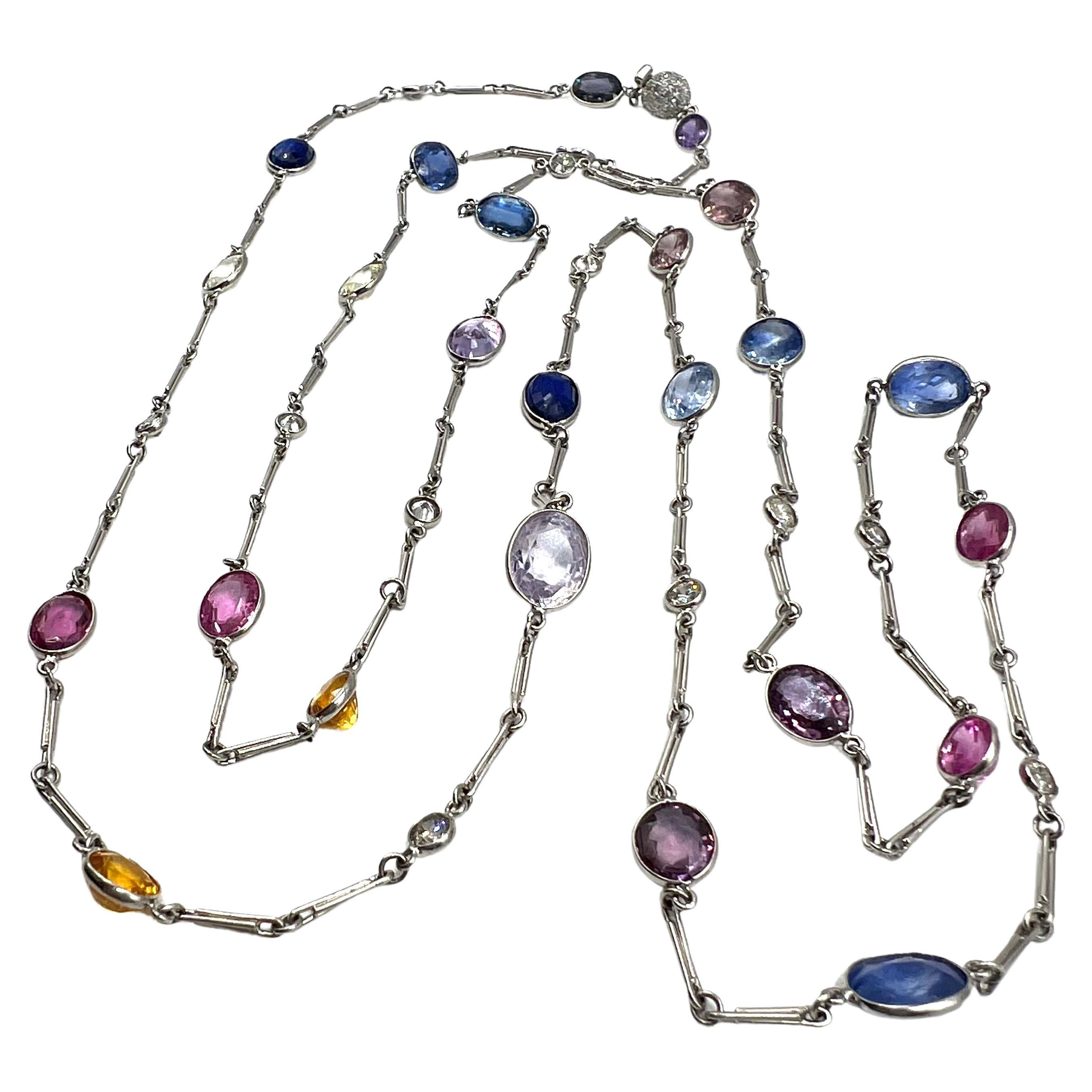 Platinum, Multi-Color Sapphire and Diamond by the Yard Style Necklace ...